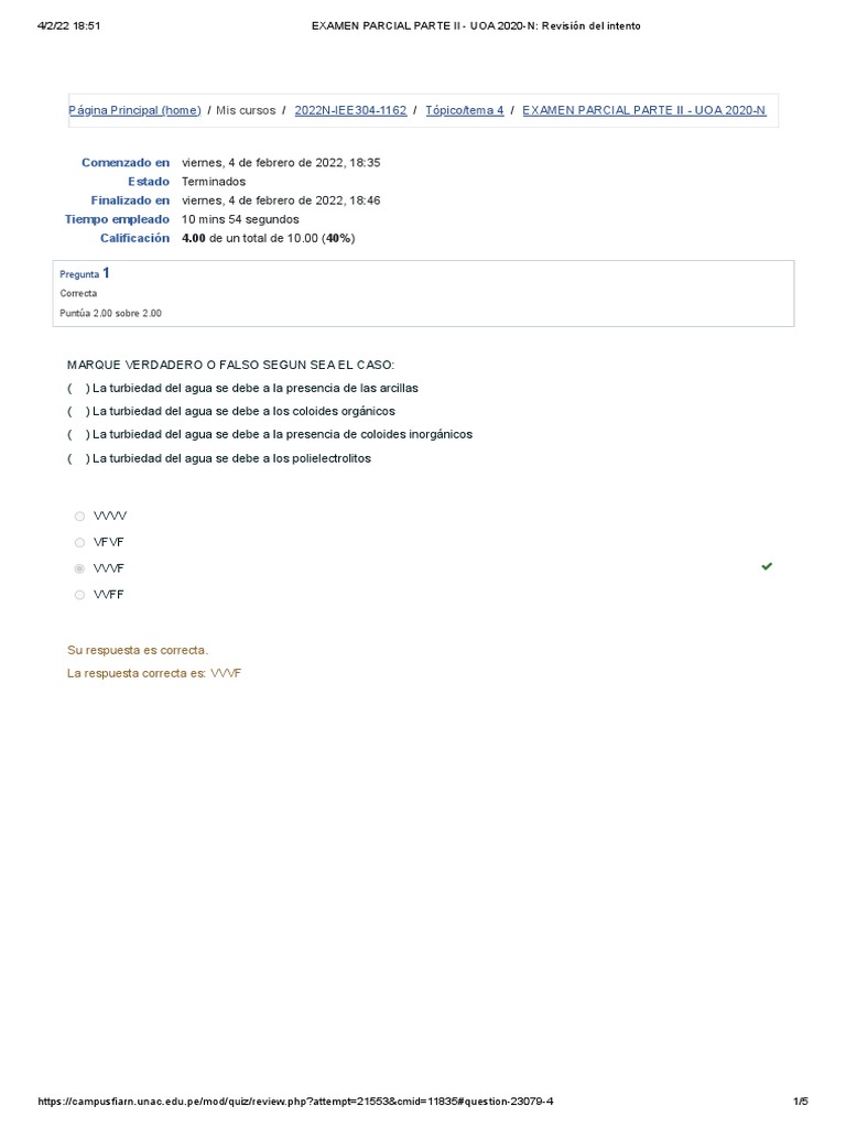 Examen Parcial Parte II - Uoa 2020-N - Revisión Del Intento | PDF | Filtración | Naturaleza