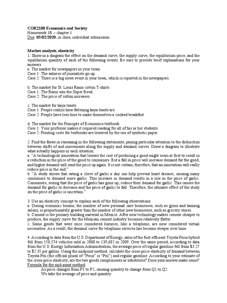 Homework 1B - G6 | PDF | Supply And Demand | Economic Equilibrium