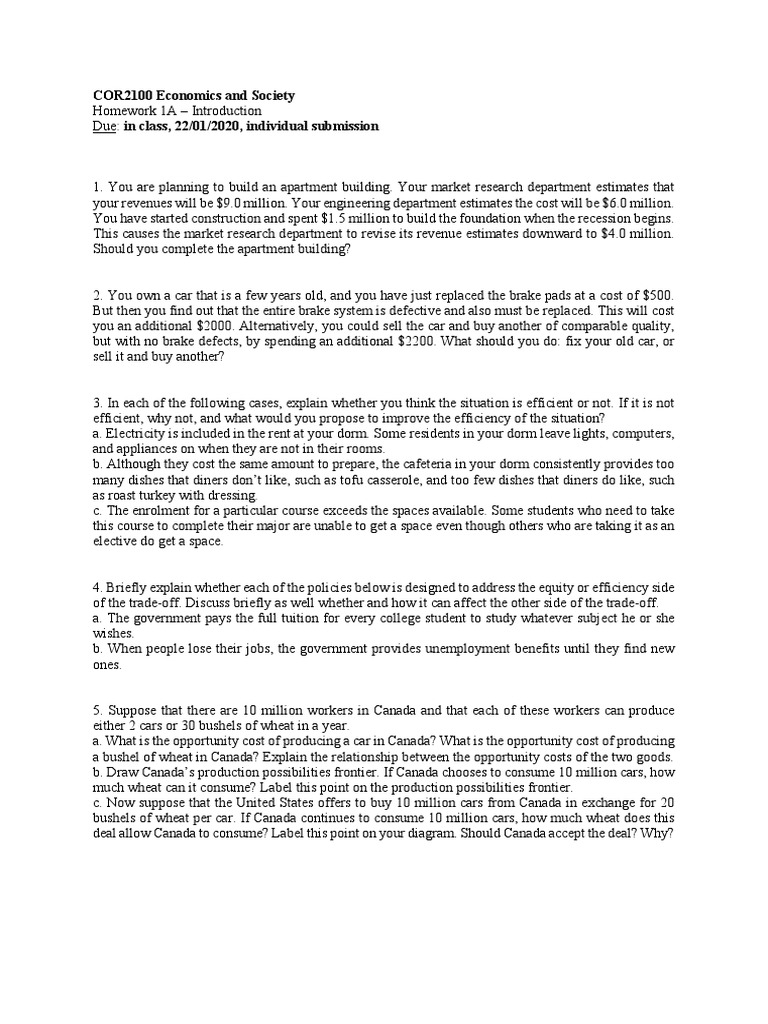 Economics Homework: Efficiency & Costs Analysis | PDF | Profit ...