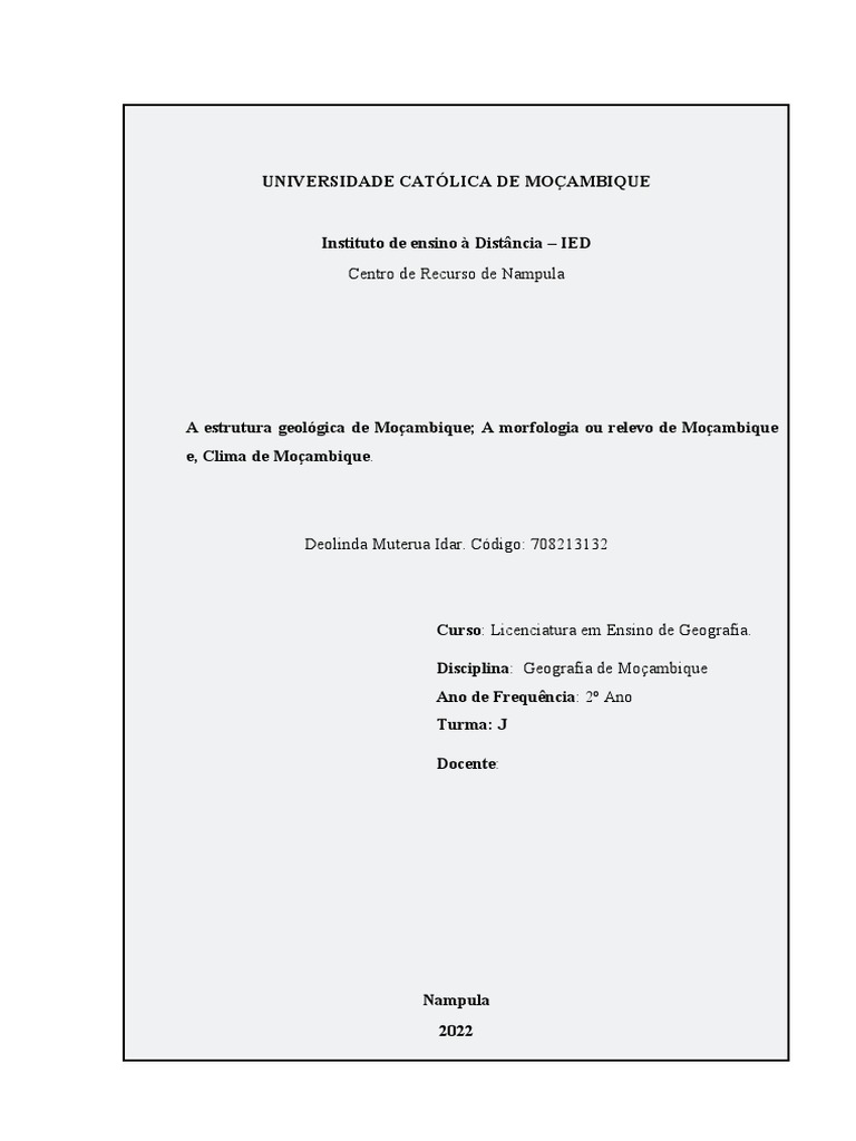 A estrutura geológica e relevo de Moçambique | PDF | Moçambique | Clima