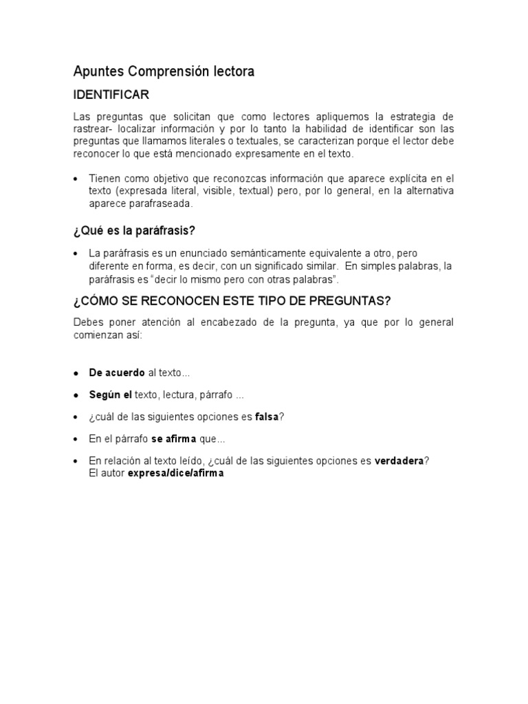 Apuntes Comprensión Lectora | PDF | Comprensión lectora | Comunicación ...