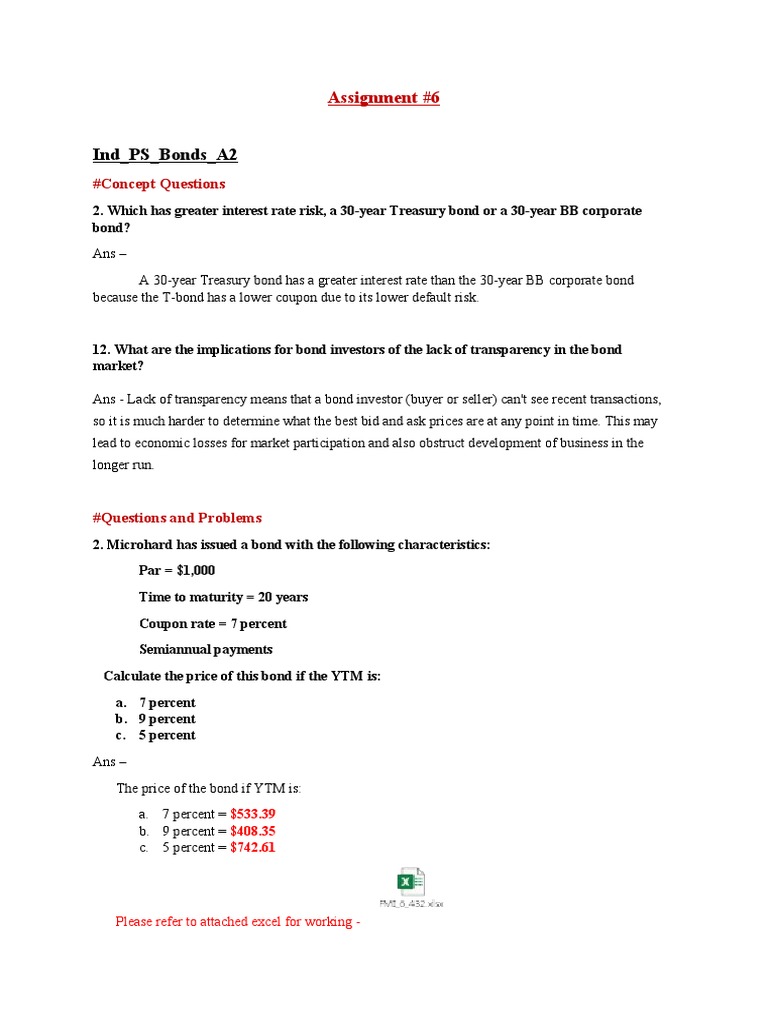 Ind - PS - Bonds - A2: Assignment #6 | PDF | Bonds (Finance) | Interest