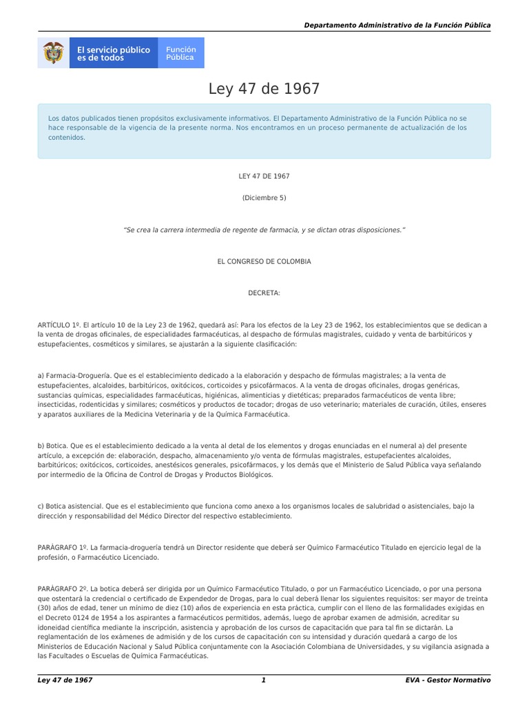 Ley 47 de 1967 | PDF | Farmacia | Farmacéutico