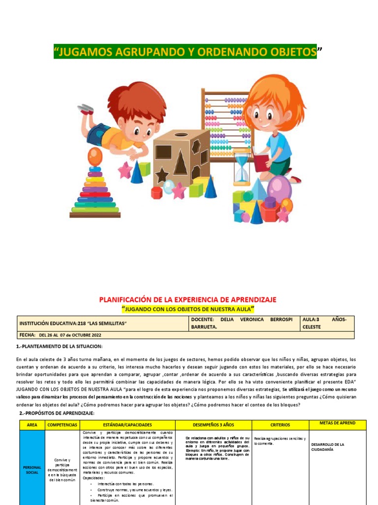 Jugamos Agrupando y Ordenando Objetos | PDF | Comunicación no verbal | Salón de clases