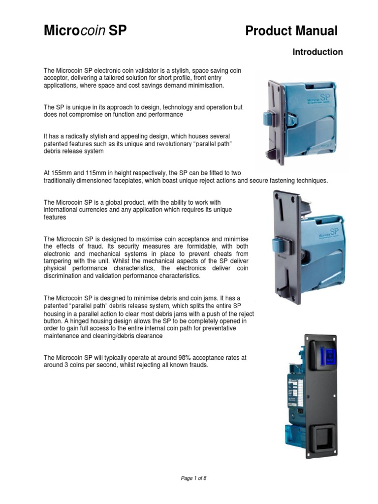 Microcoin SP Coin Validator Guide | PDF | Power Supply | Bipolar Junction Transistor