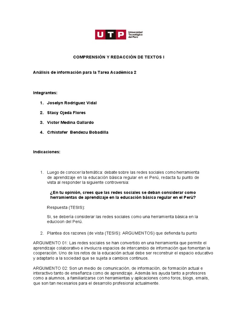 Semana 09 - Consigna para Tarea de La Semana (PDF - Io) (1) Redaccion | Descargar gratis PDF ...