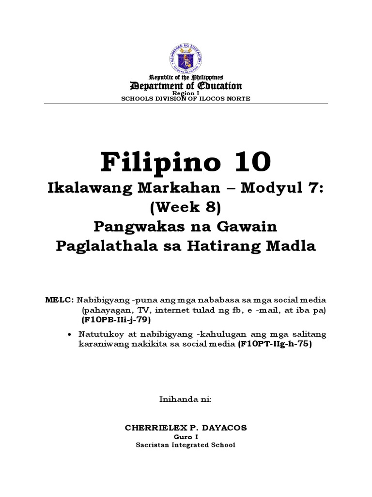 Filipino 10 Q2 Mod7 Week8 New 1 | PDF