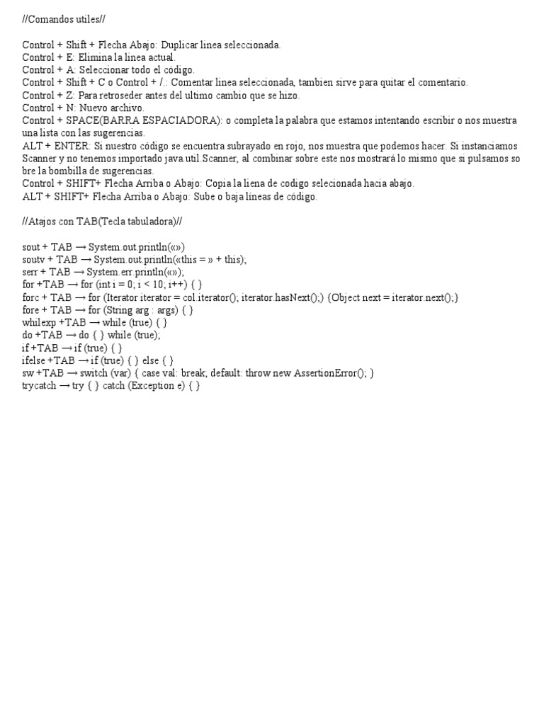 Comandos y Atajos en NetBeans | PDF