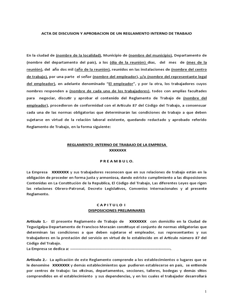 3-Modelo Reglamento Interno Trabajo-Bueno | PDF | Salario | Tiempo de trabajo