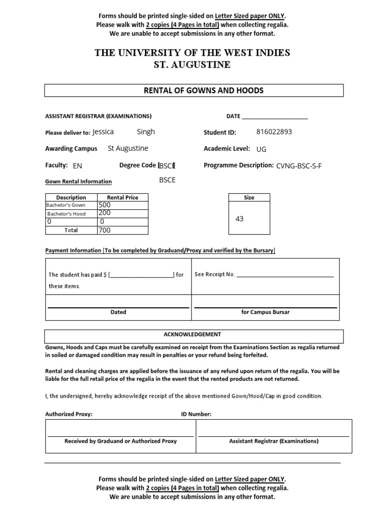 UWI Regalia Form | PDF