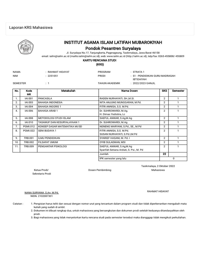 KRS Mahasiswa | PDF