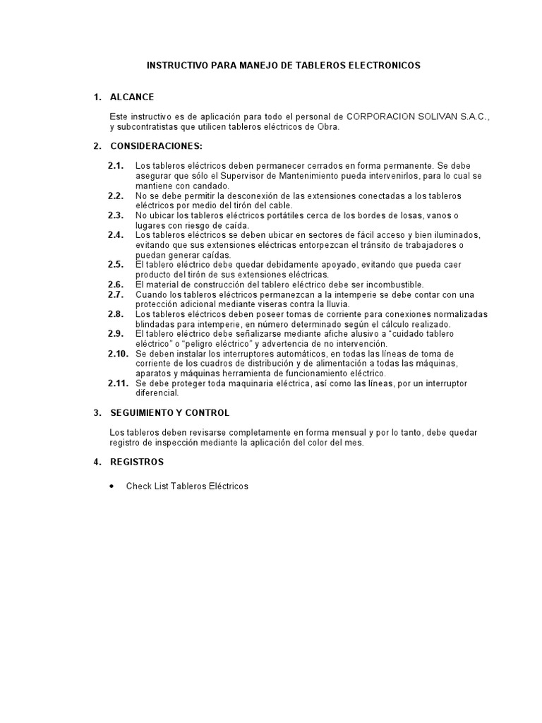 Instructivo para Manejo de Tableros Electricos | PDF | Tecnología