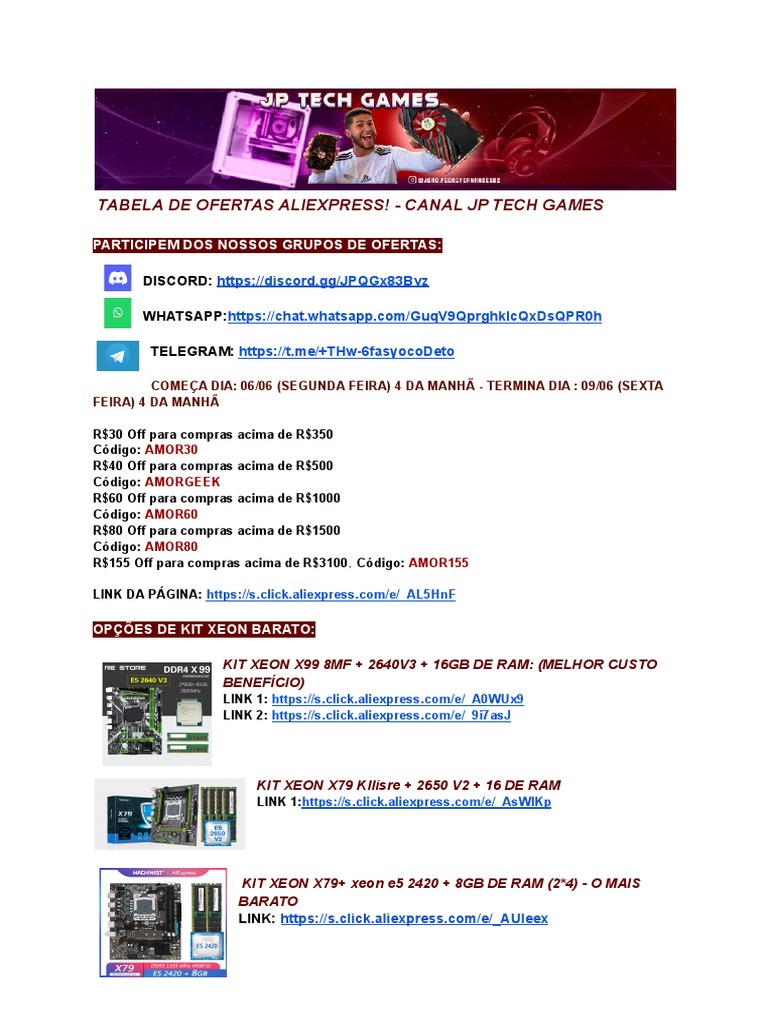 Tabela Kit Xeon - Aliexpress | PDF