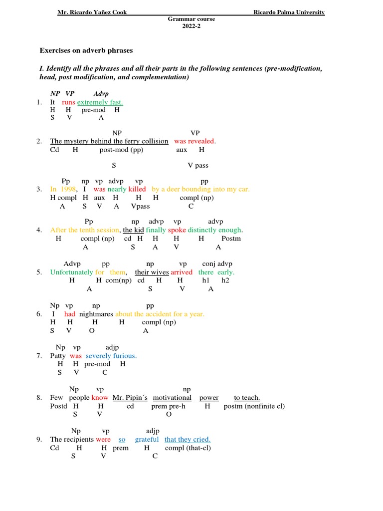 Uxercises On Adverb Phrase1 | PDF | Phrase | Cognitive Science