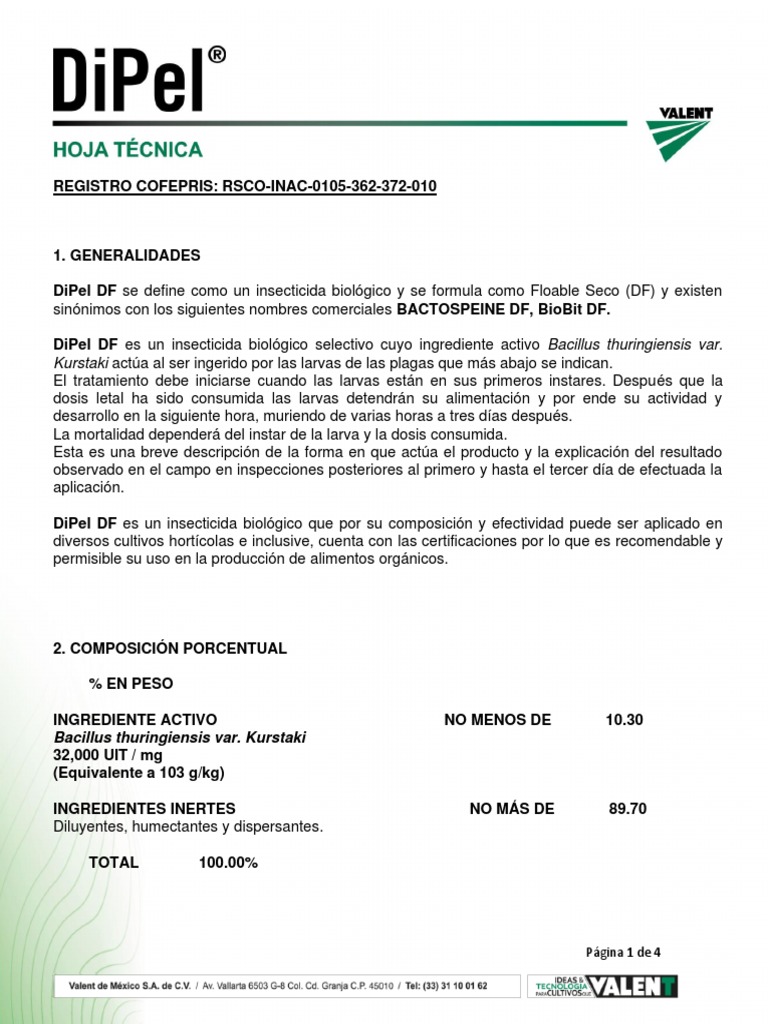 TDS DiPel | PDF | Agua