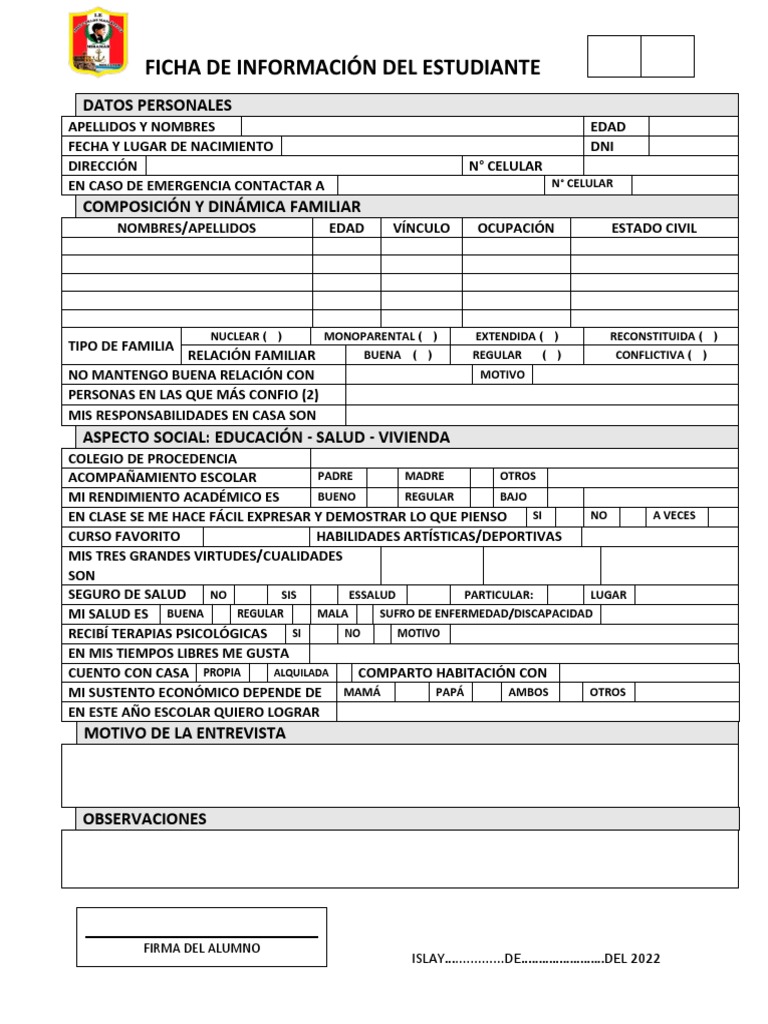 Ficha de Información Del Estudiante | PDF