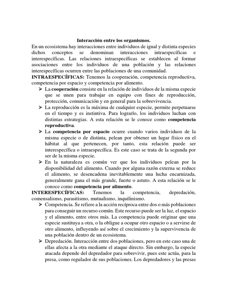 Interacciones en Ecosistemas: Tipos y Ejemplos | PDF | Depredación ...