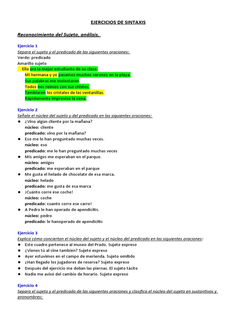 U4-EJERCICIOS-PRACTICOS Resuelto | PDF | Asunto (gramática) | Predicado (Gramática)