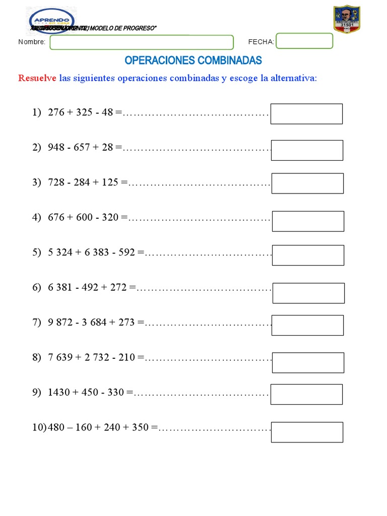 Operaciones combinadas: Sumas y restas de números de tres dígitos | PDF