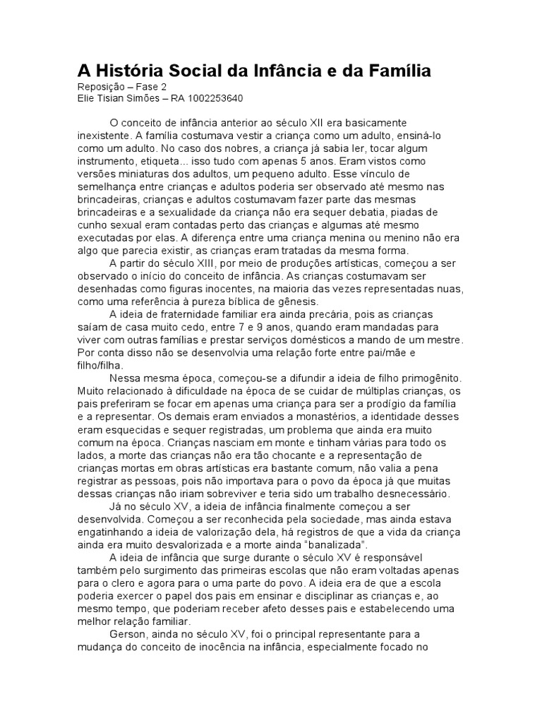 A História Social Da Infância E Da Família Pdf Família Vida
