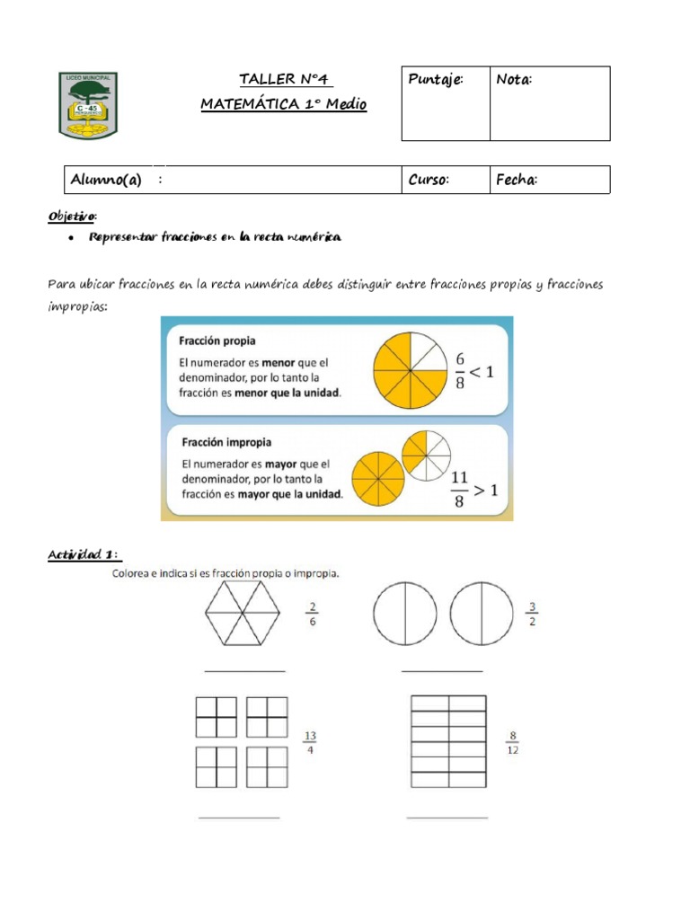 1a Taller N3 Representar Fracciones en La Recta Numerica | PDF