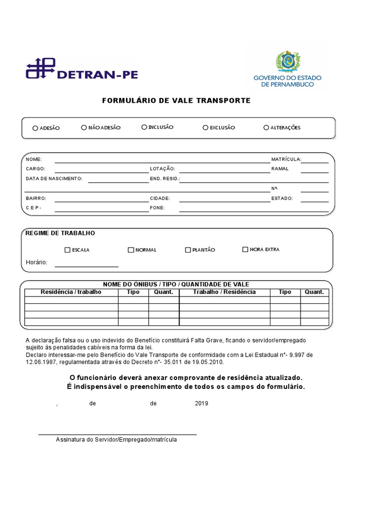 Formulário Vale Transporte | PDF