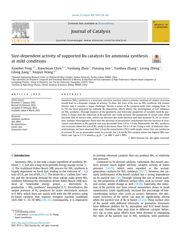 Journal of Catalysis (2022) - Size-Dependent Activity of Supported Ru ...