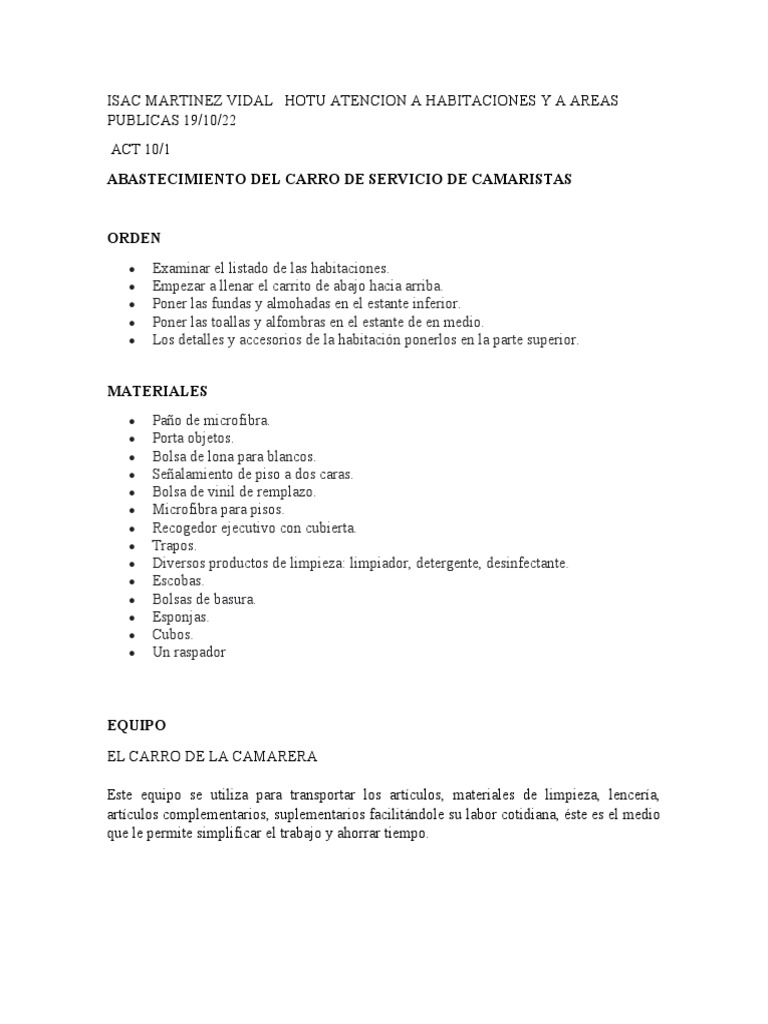 Abastecimiento de Camarista | PDF | Hotel | Aspiradora