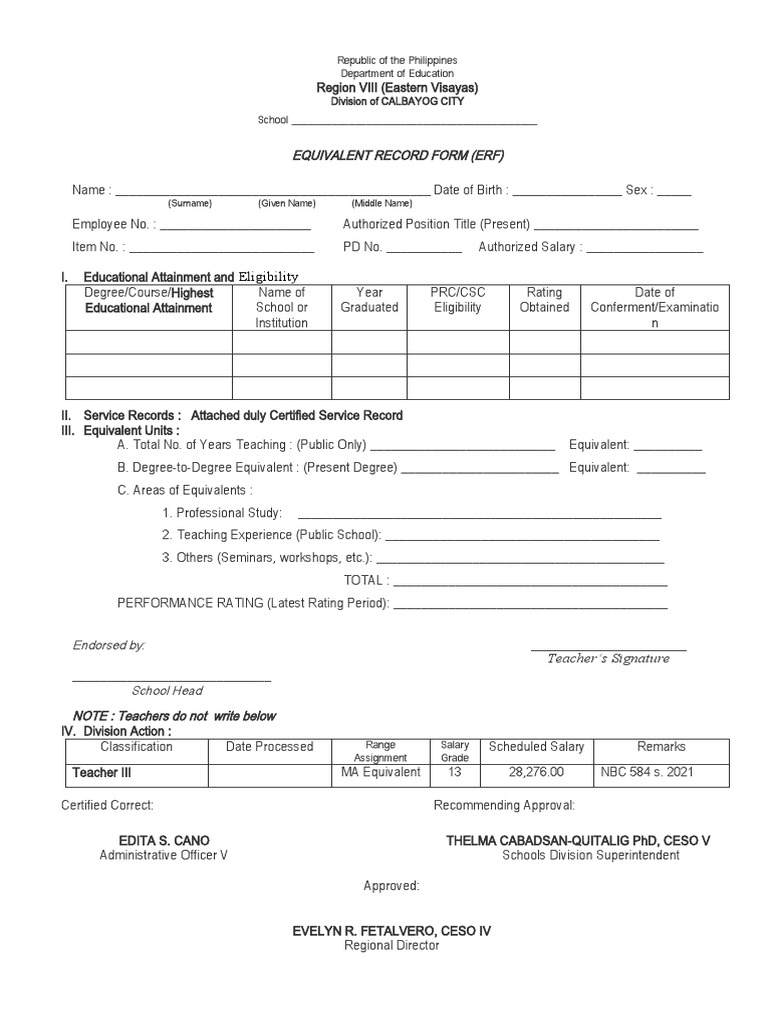 Teacher Promotion Record Form | PDF | Teachers