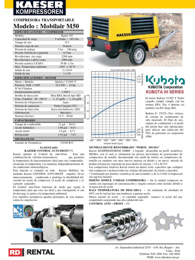 M50 Kaeser - RD 185 CFM | PDF | Inyección de combustible | Turbocompresor
