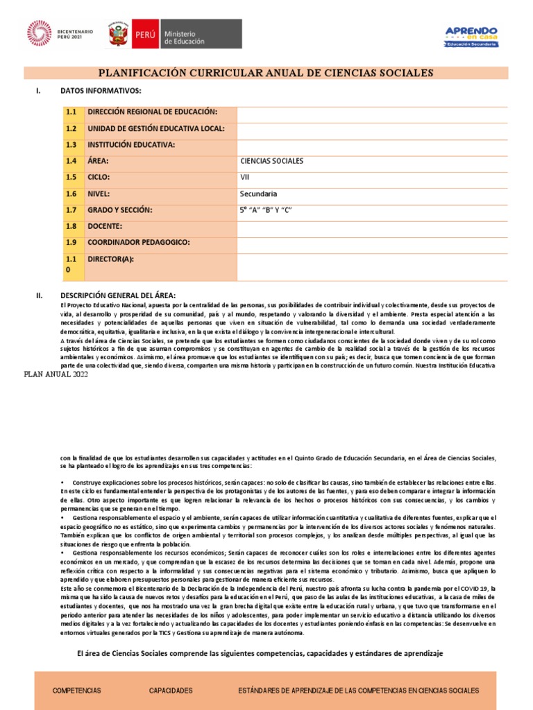 Programacion Anual 5sec CCSS | PDF | Aprendizaje | Sustentabilidad
