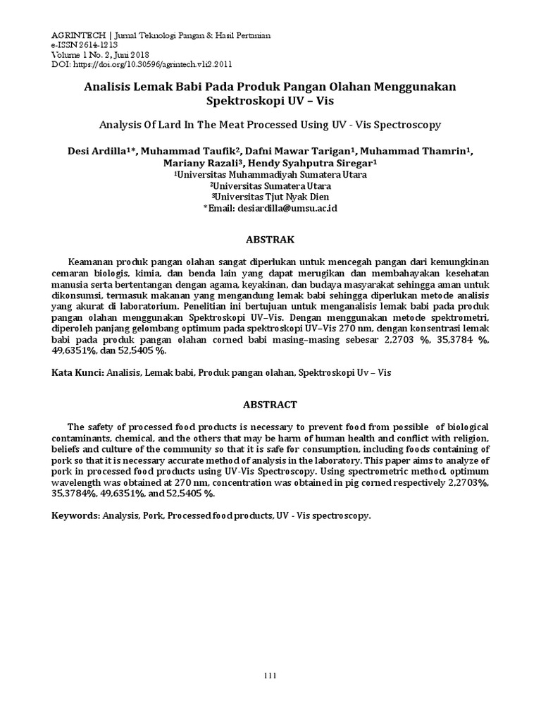 Analisa Lemak Babi - Spektro Uv Vis | PDF