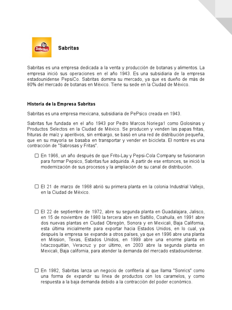 Sabritas 1 | PDF | Alimentos | Comida de conveniencia