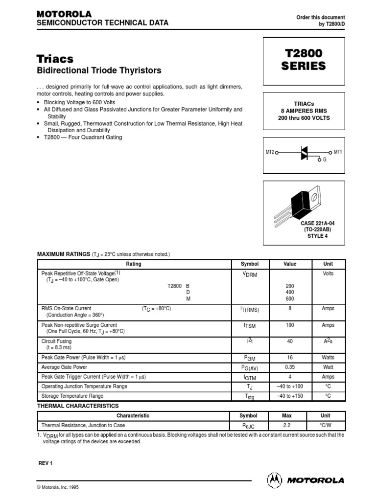 Triacs T2800 Series: Bidirectional Triode Thyristors | PDF | Root Mean ...