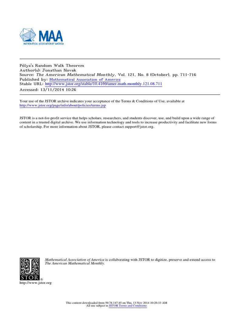 Plyas Random Walk Theorem 2014 | PDF | Integral | Equations