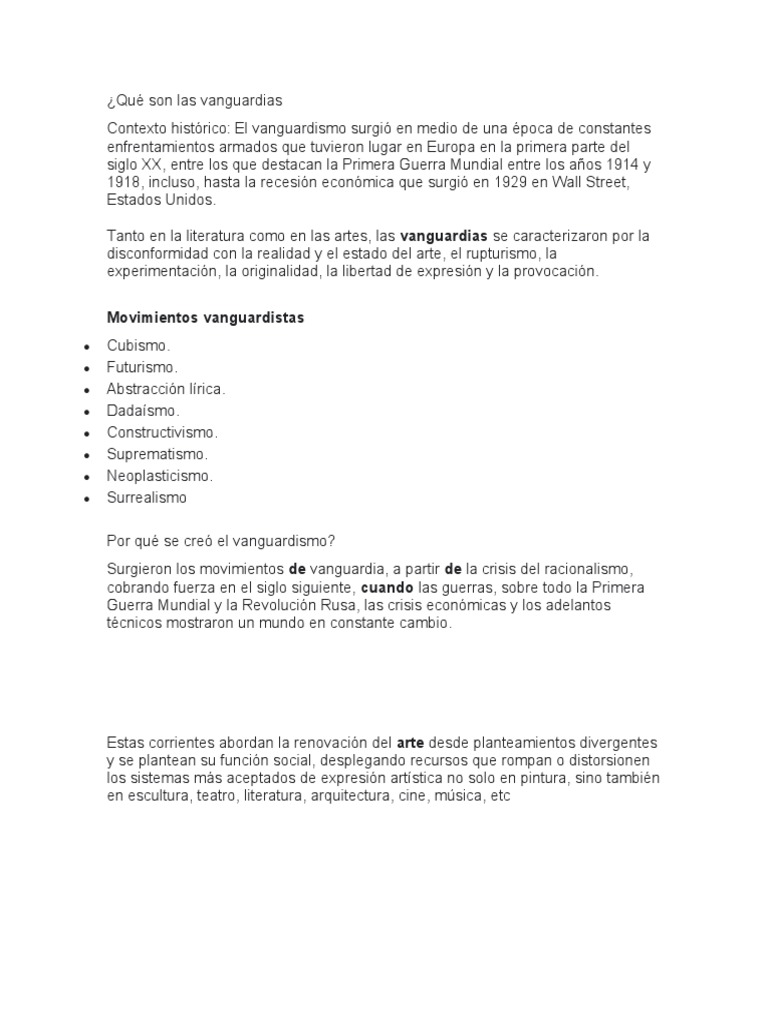 Definición y características de vanguardias | PDF | Vanguardia | Estética