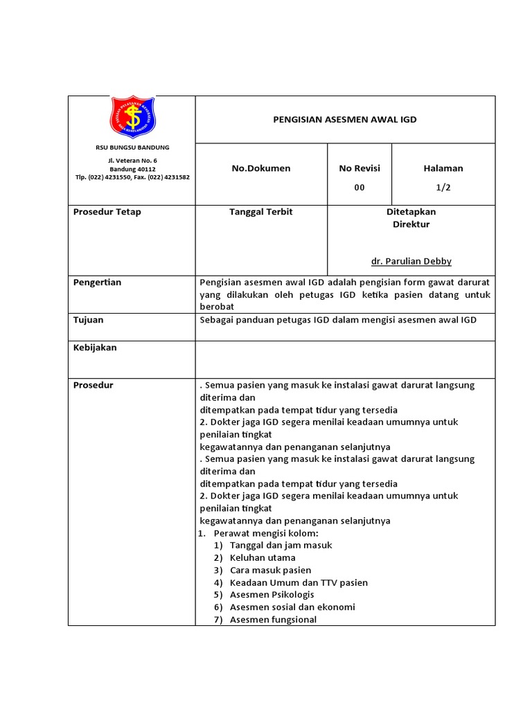 SPO Pengisian Asesmen Awal IGD | PDF