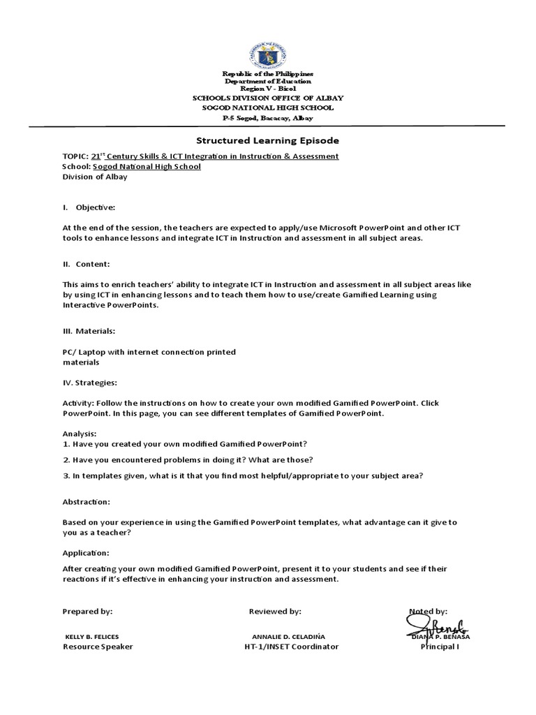 Structured Learning Episode Form Kelly Felices | PDF