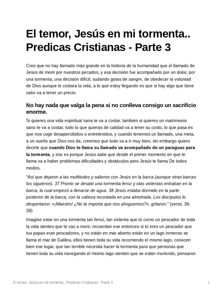 El Temor Jess en Mi Tormenta.. Predicas Cristianas - Parte 3 | PDF | Jesús | Dios