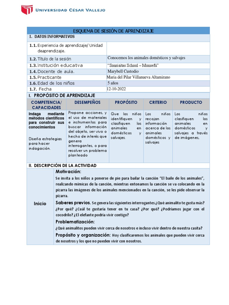 Sesión de Aprendizaje Animales Domesticos y Salvajes | PDF | León ...