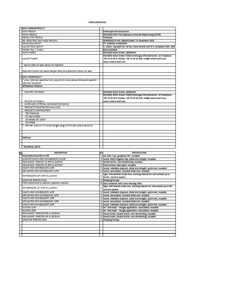 2021 Spec RICHARD WOLF PERCUTANEOUS UNIVERSAL NEPHROSCOPE PCN | PDF ...