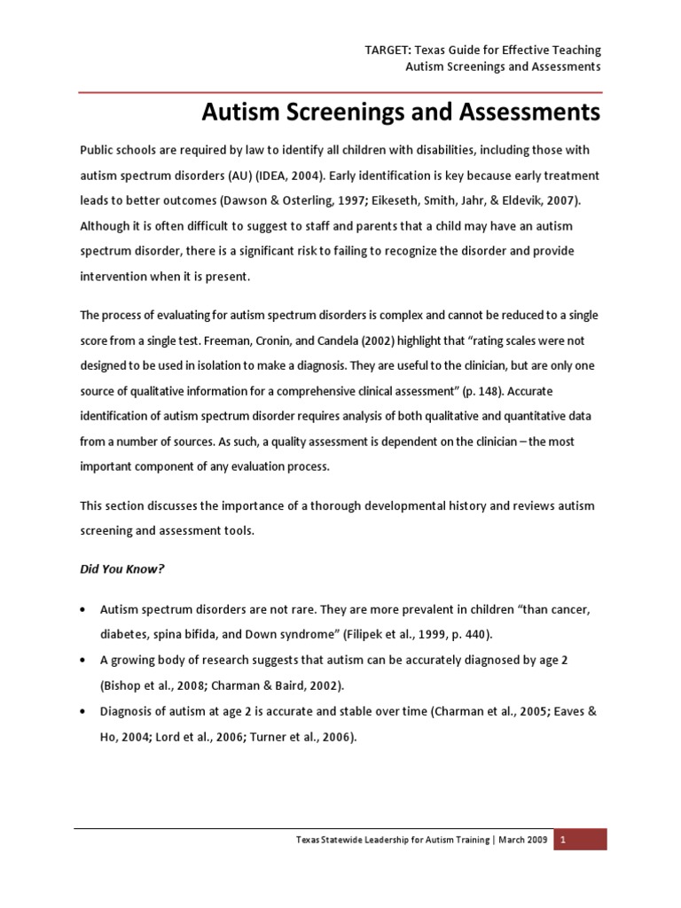 Autism Screen and Assessment | PDF | Autism | Autism Spectrum