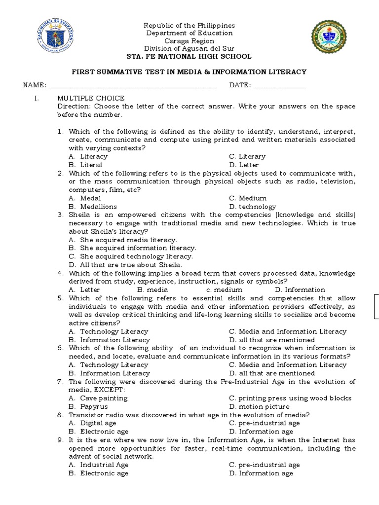 Media and Information Literacy Test | PDF | Literacy | Mass Media