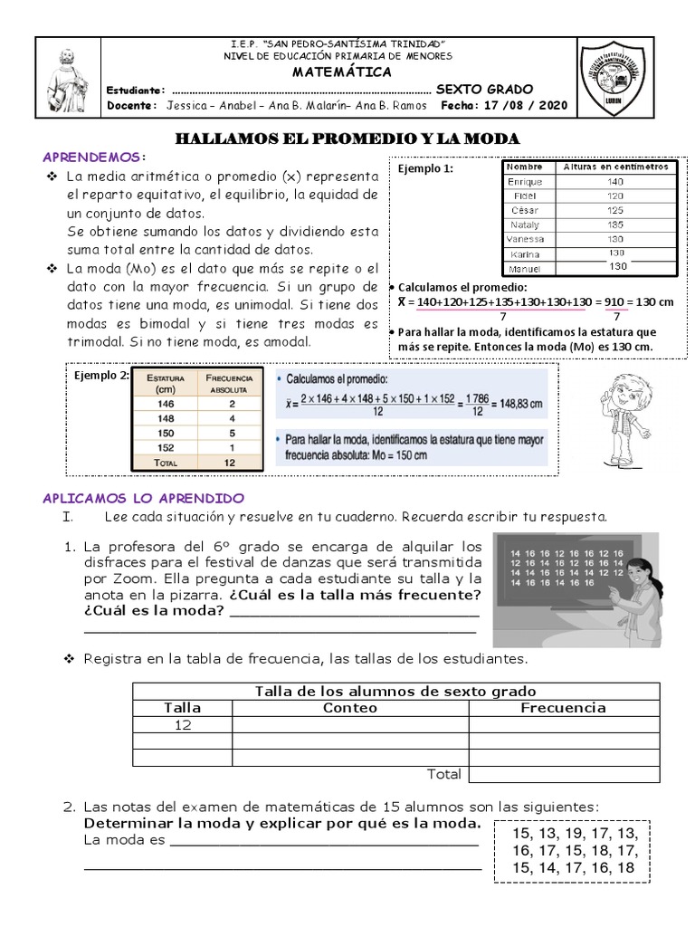 Hallamos El Promedio Y La Moda: Matemática | PDF