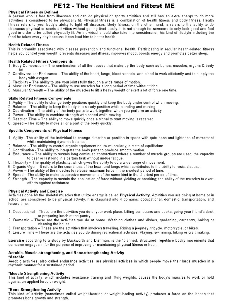 PE12 - The Healthiest and Fittest ME | PDF | Physical Fitness | Foods