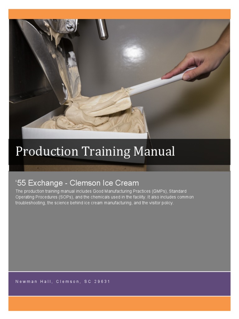 Clemson Ice Cream Production Manual | PDF | Hand Washing | Refrigerator