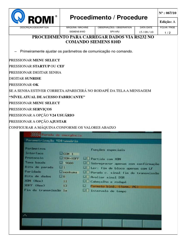 Carga de Dados RS232 Siemens 810D | PDF