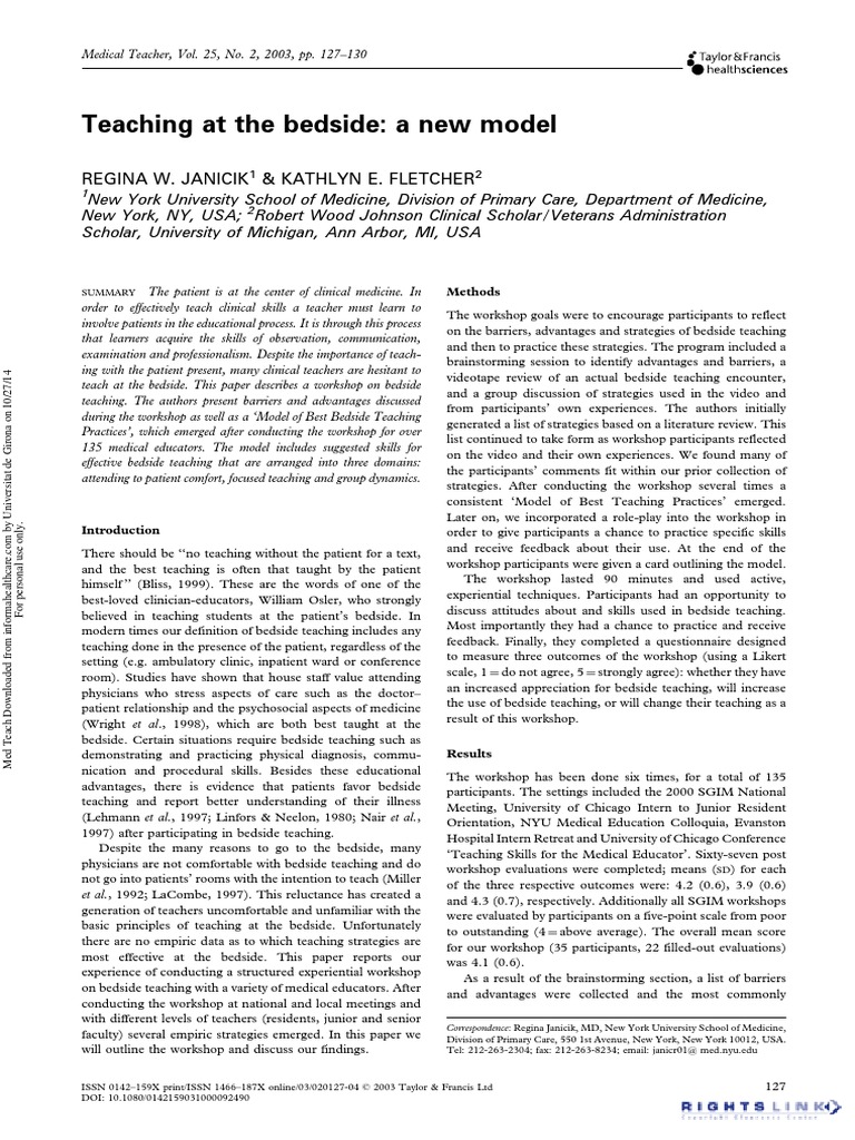 Medical Teacher Volume 25 Issue 2 2003 Janicik, Regina W. Fletcher, Kathlyn E. - Teaching at The ...