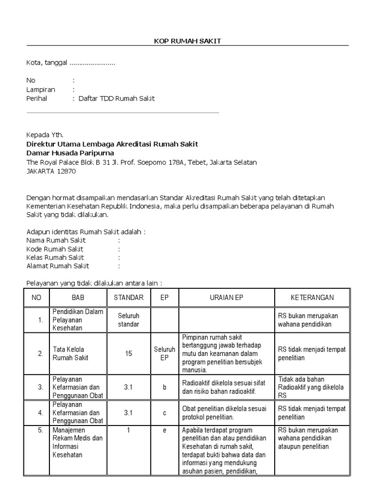 Contoh Daftar TDD Rumah Sakit | PDF