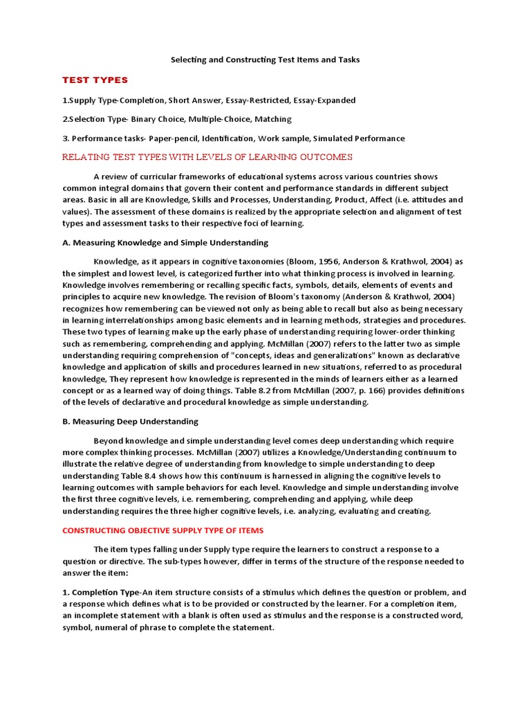 Analyzing Test Item Types and Construction | PDF | Multiple Choice ...